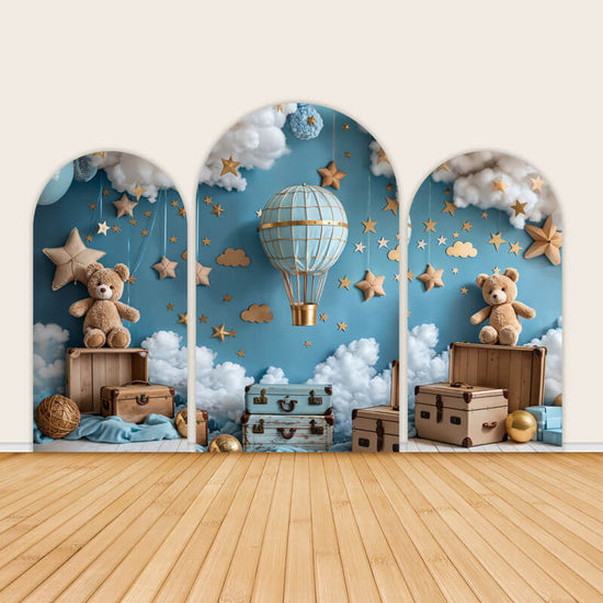 Cartoon Hot Air Balloon Teddy Bear Backdrop – ubackdrop