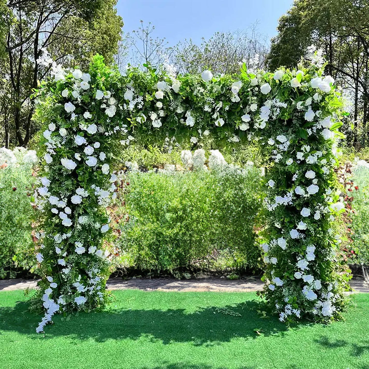 Green White Roses Fabric Artificial Flower Wall Arch Wedding Party Dec ...