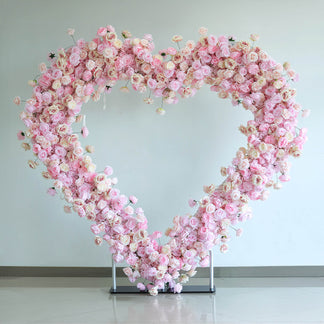 Pink Rose Heart Shaped Flower Wall Wedding Decoration – ubackdrop