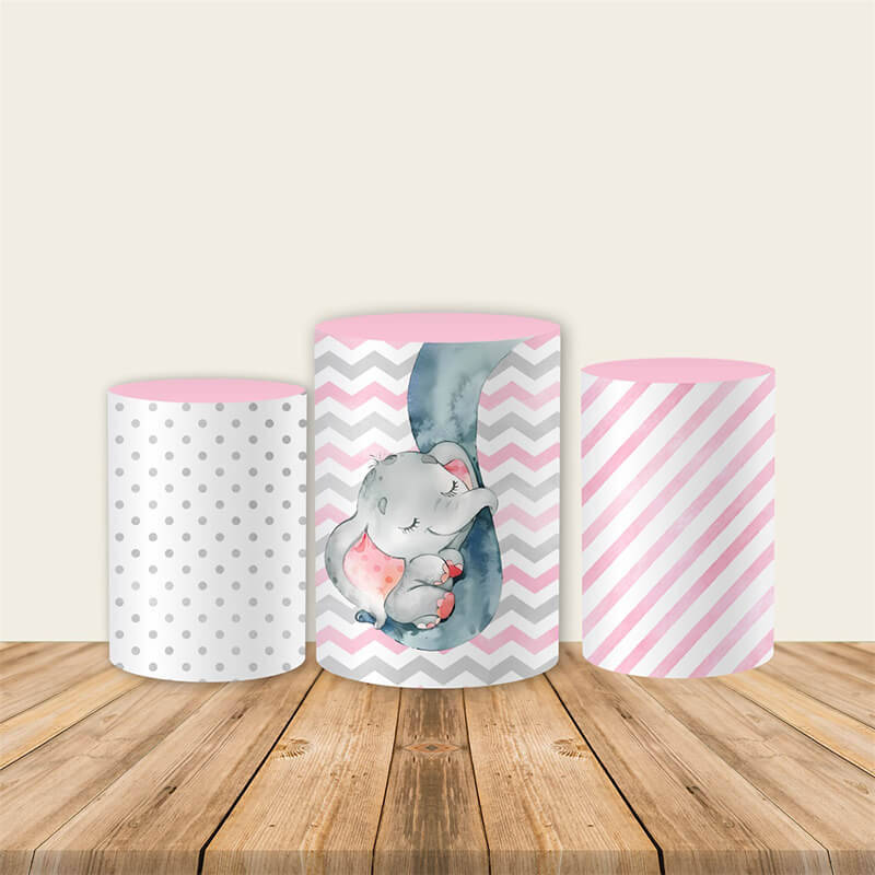Pink Striped Elephants Theme Birthday Party Fabric Pedestal Covers ...