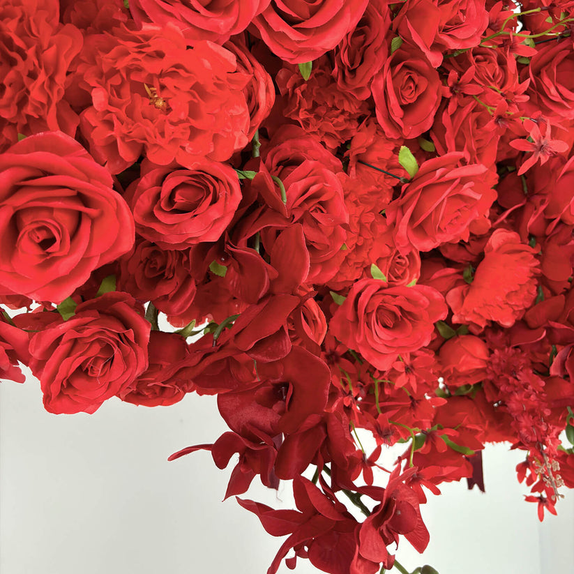 Red Roses Fabric Artificial Arch Flower Wall for Wedding – ubackdrop