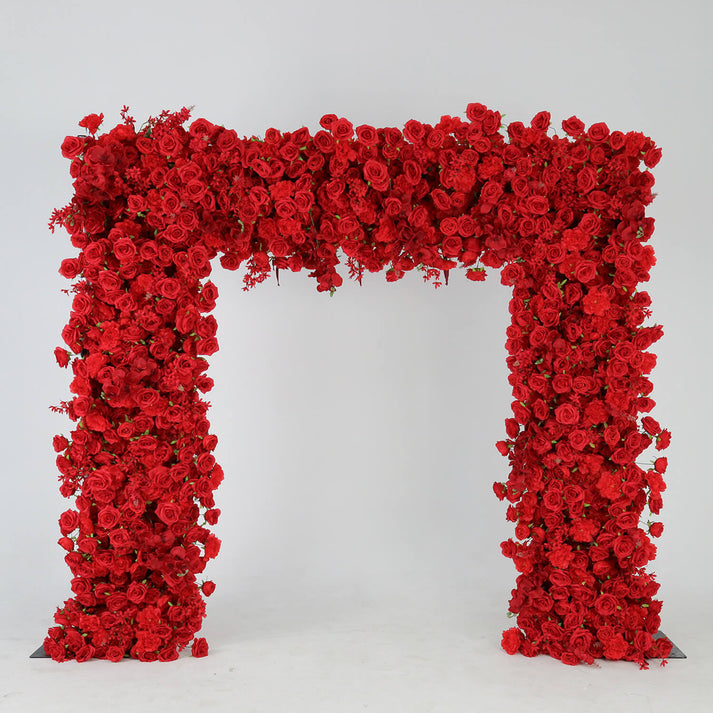 Red Roses Fabric Artificial Arch Flower Wall for Wedding – ubackdrop