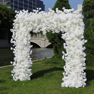 White Fabric Artificial Flower Wall Arch – ubackdrop