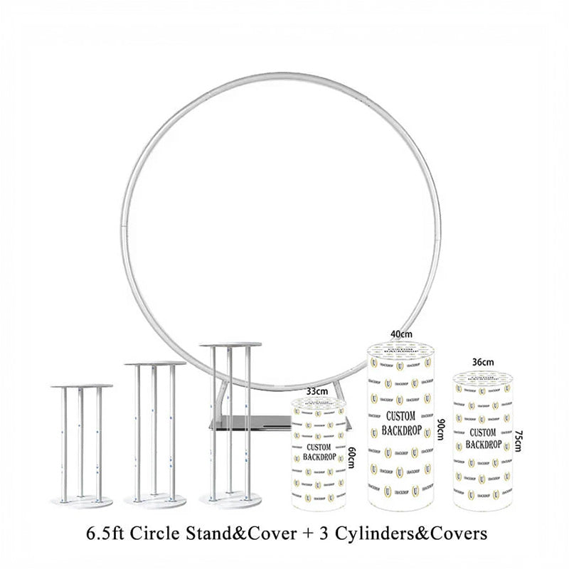 6.5ft Circle Backdrop Stand Set with Cover and 3 Cylinder Pedestals for ...