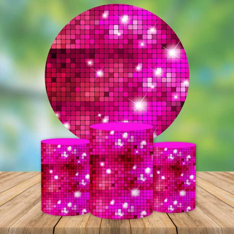 Hot Pink Glitter Round Backdrop Circle Barbie Themed Birthday Party De ...