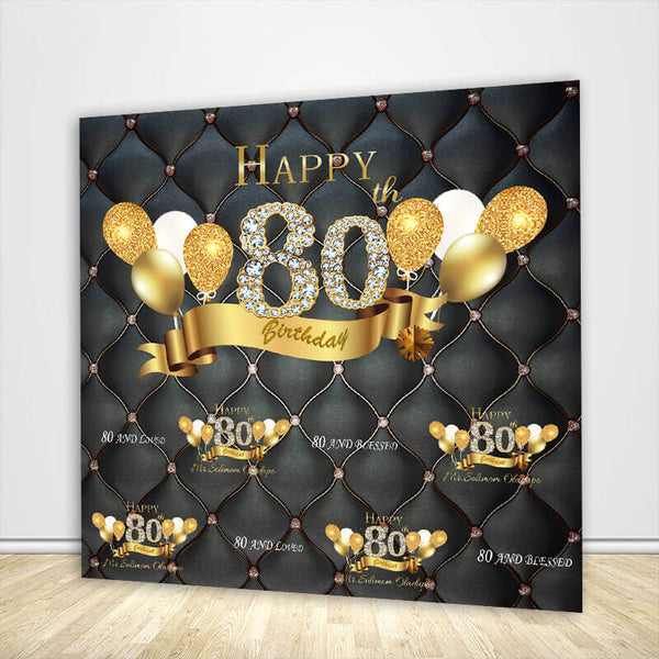 Black and Gold 80th Birthday Step and Repeat Backdrop - Designed, Prin ...