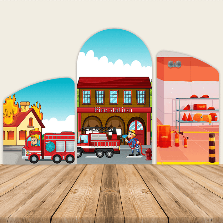 Fire Truck Theme Birthday Party Decoration Chiara Backdrop Arched Wall ...