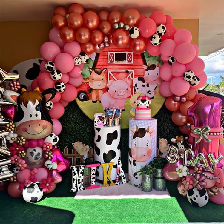Custom Farm Theme Round Backdrop Red Barn Birthday Party Banner - Desi ...